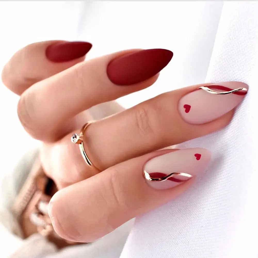 Faux-ongles-longs-et-d-tachables-en-forme-d-amande-motif-rayures-rouges ...