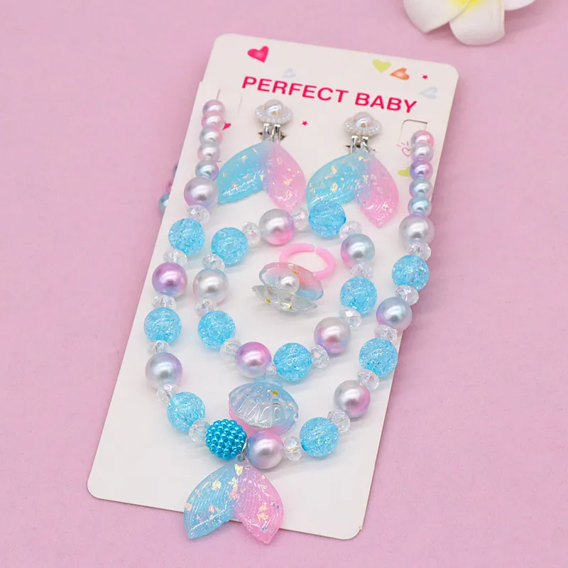 5pcs-set-Children-Pearl-Jewelry-Necklace-Bracelet-Set-Mermaid-Necklace ...