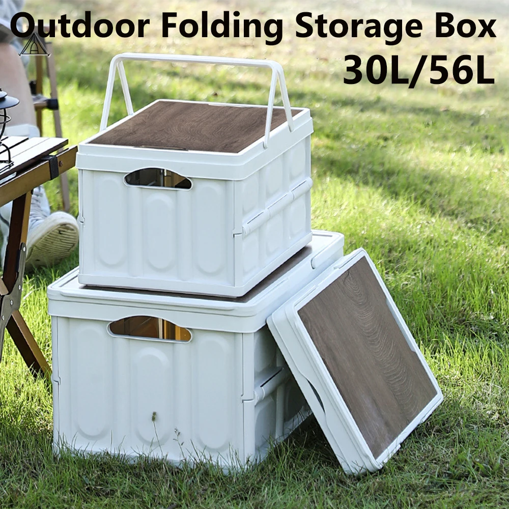 30L/56L Collapsible Storage Box With Wooden Lids And Handle Large ...