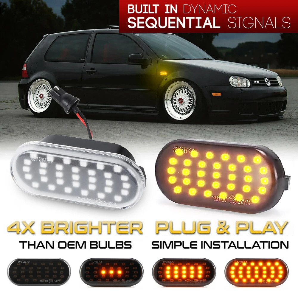 2Pcs-Dynamic-Flowing-LED-Side-Marker-Turn-Signal-Light-For-VW-Polo-Golf ...