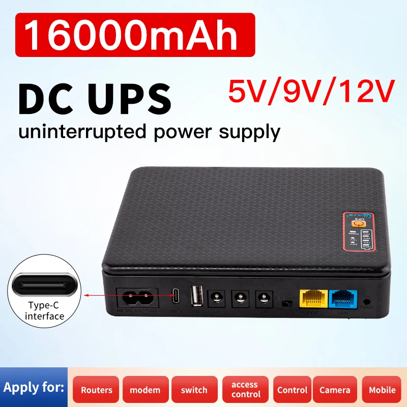 16000mAh-DC-UPS-Mini-Uninterruptible-Power-Supply-18650-Battery-Backup ...