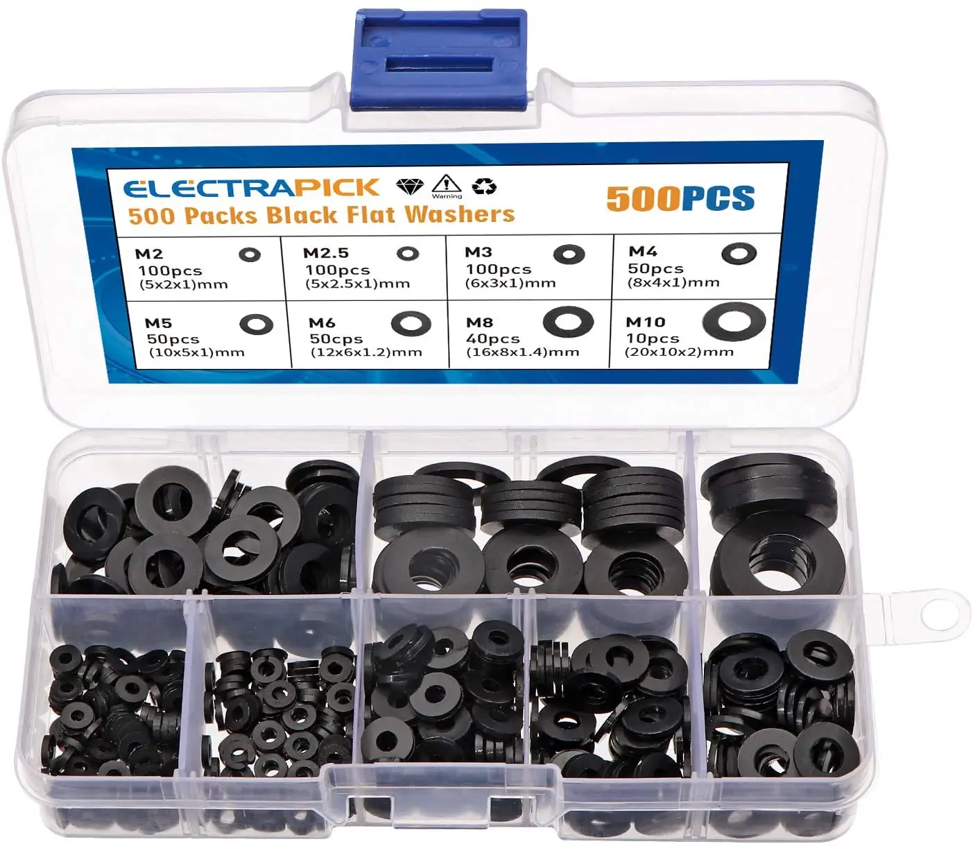 500pcs Nylon Washer Flat Assortment Set With 8-size Safety Plates M2 M2 ...