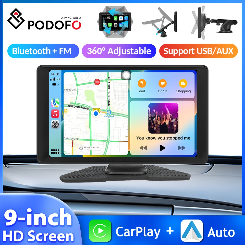 Podofo-9-Touch-Screen-Car-Monitor-Carplay-Android-Auto-Dashboard-Dash ...
