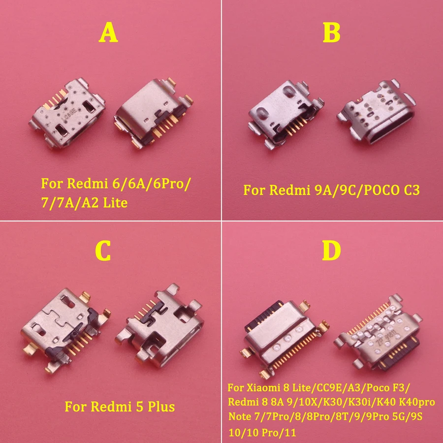 100pcs USB Charging Port For Xiaomi 8 Lite/A3/C3 Redmi 6A 9A 9C 7A/Note ...