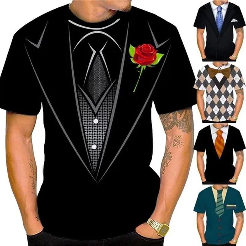 New-Men-s-Fashion-Funny-Fake-Suit-T-shirt-3D-Printed-Tuxedo-Bow-Tie ...