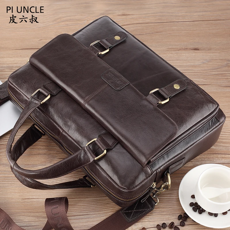 PI UNCLE Genuine Leather Business Messenger Men Bag Tote Briefcase For ...