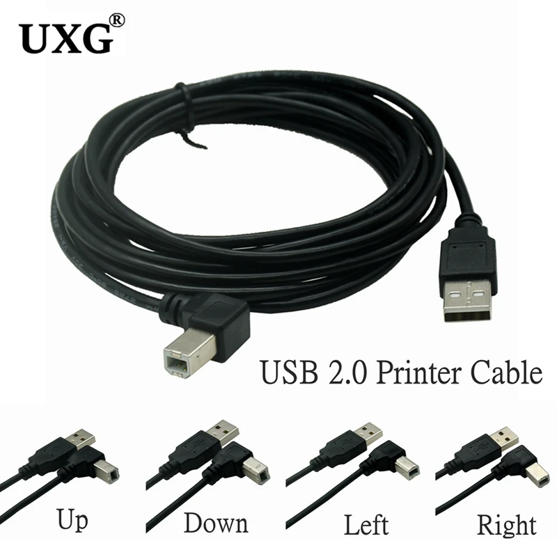 USB 2.0 A Male to USB B Male Type B BM Cable Up Down Left Right Angle ...