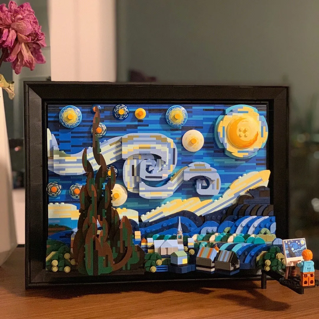 Moc Starry Night Art Painting Building Blocks, Criatividade, Van Gogh ...