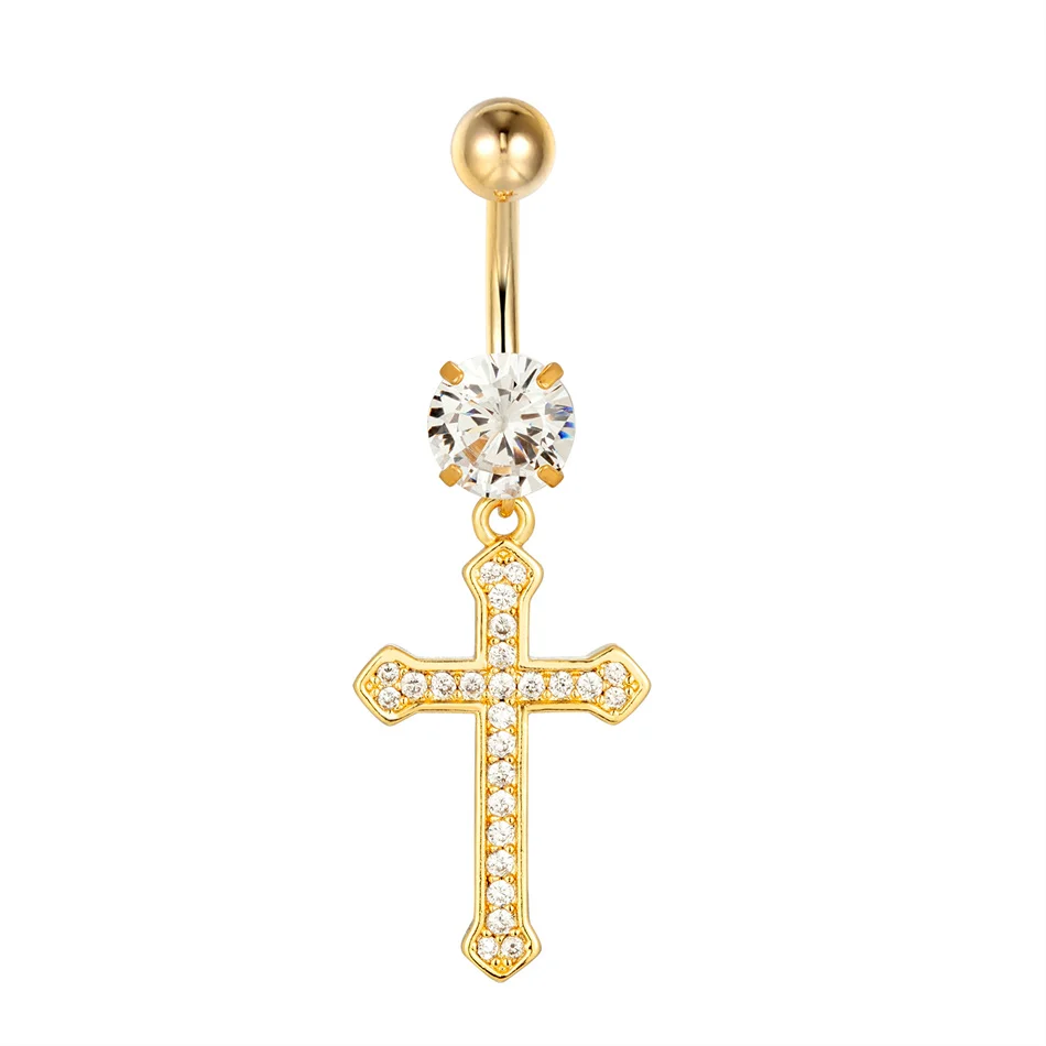 Christian-Catholic-Cross-Dangle-Navel-Piercing-Ring-Crystal-Surgical ...