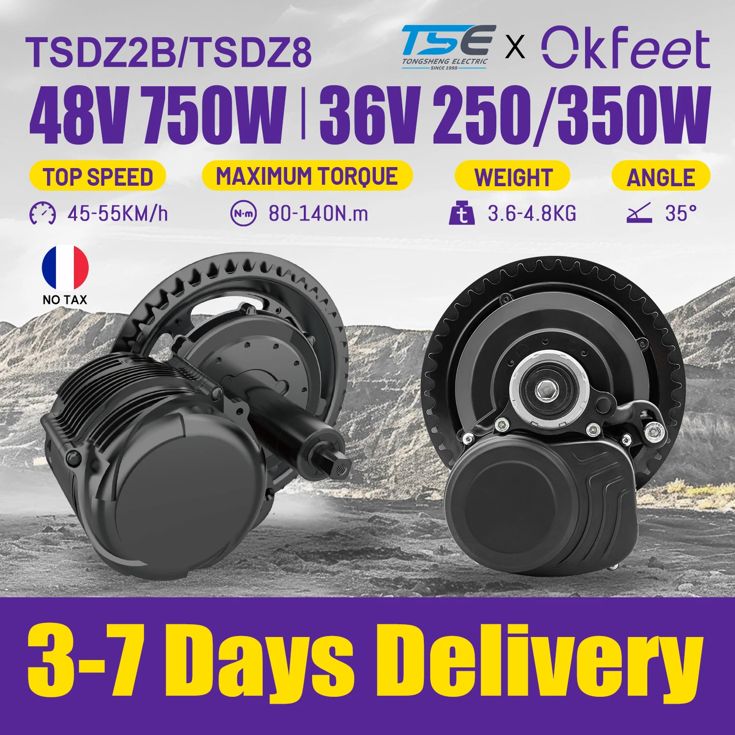 Mid Drive Ebike Kit Tongsheng TSDZ2B TSDZ8 Motor 36V 250W 350W 48V 750W ...