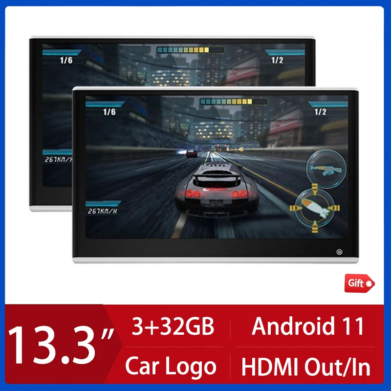 Android-11-Headrest-Monitor-13-Inch-IPS-Screen-Vehicle-Display-With ...