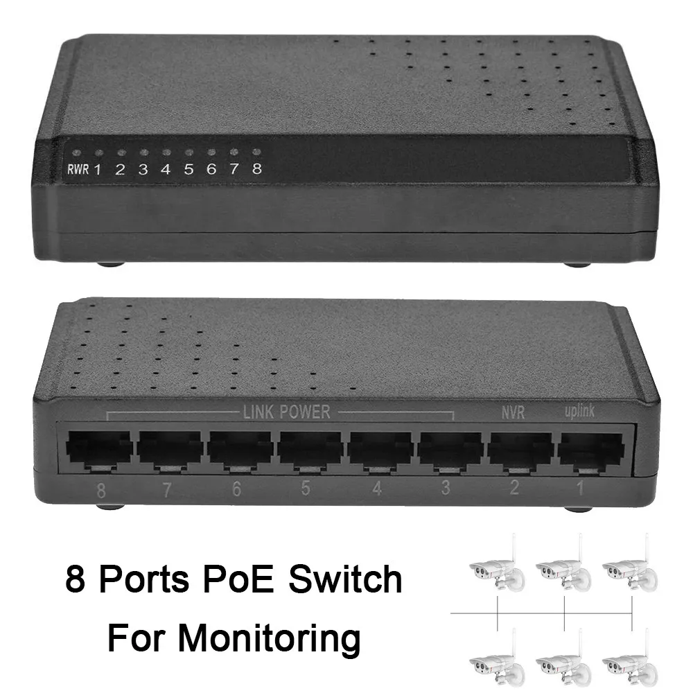 8 Ports Poe Switch 6 Ľ2 Poe 10/100M Ethernet Power Over Without Power ...