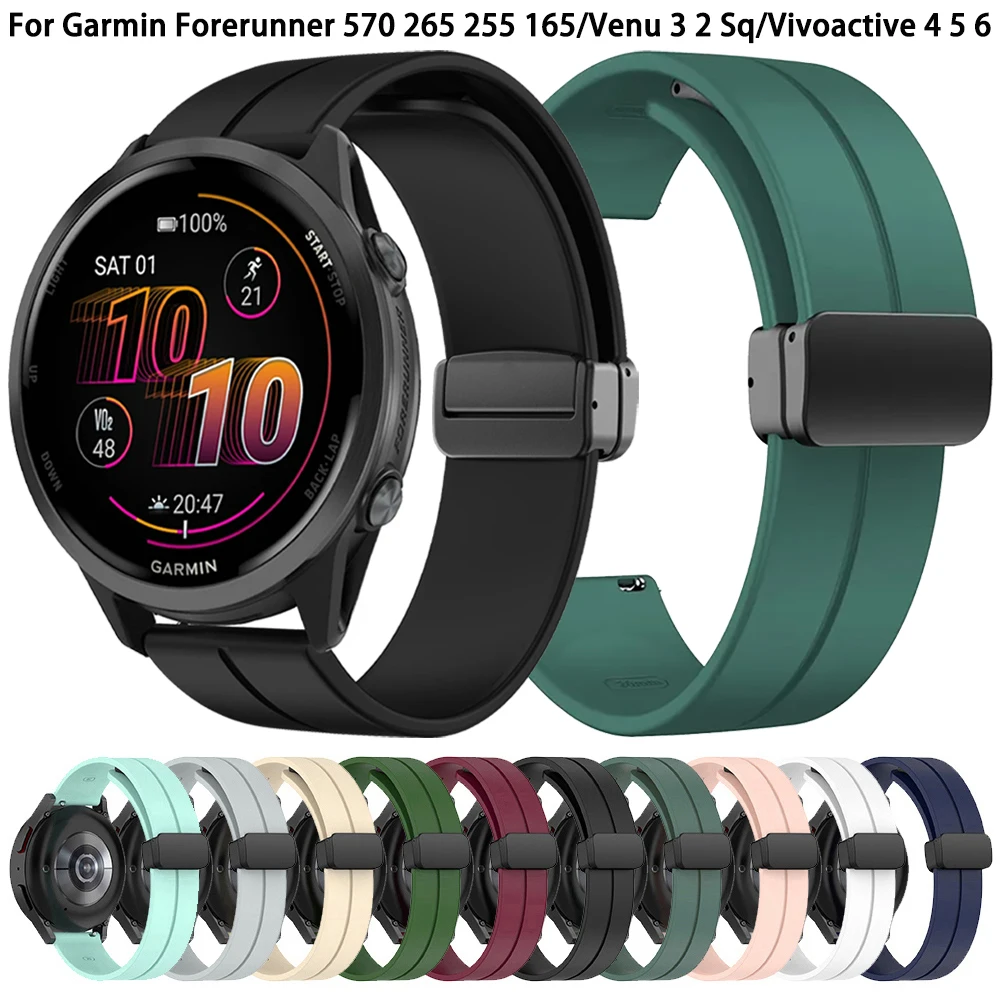 20 22mm Magnetic Buckle Silicone Strap For Garmin Forerunner 570 265 ...