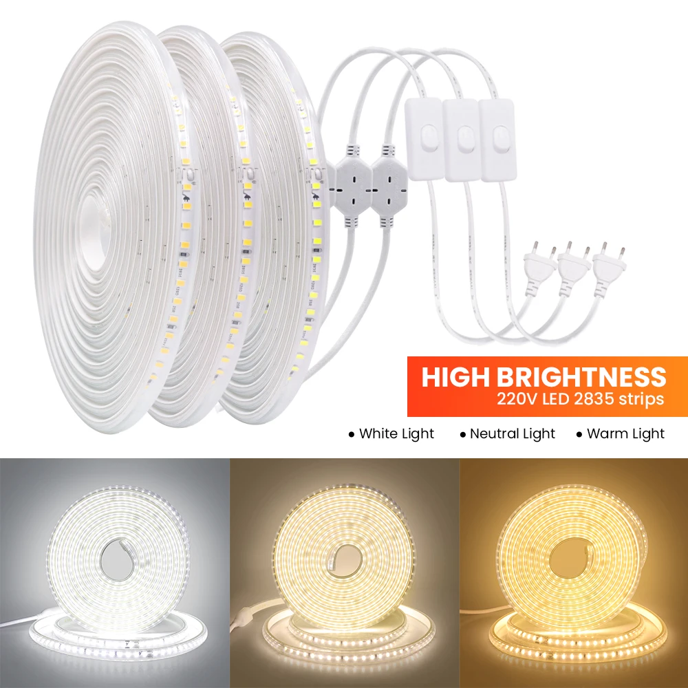 AC 220V 120 LEDs/m High Bright LED Strip Light 2835 SMD Waterproof 20cm ...