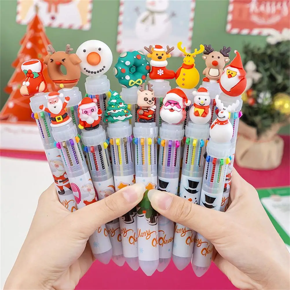 10-Colors-Cute-Christmas-Ballpoint-Pen-Multicolor-Cartoon-Santa-Xmas ...