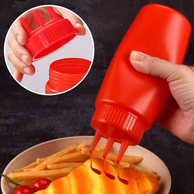 360/480/720ml 3 Hole Squeeze Bottle Plastic Vinegar Squeeze Condiment ...