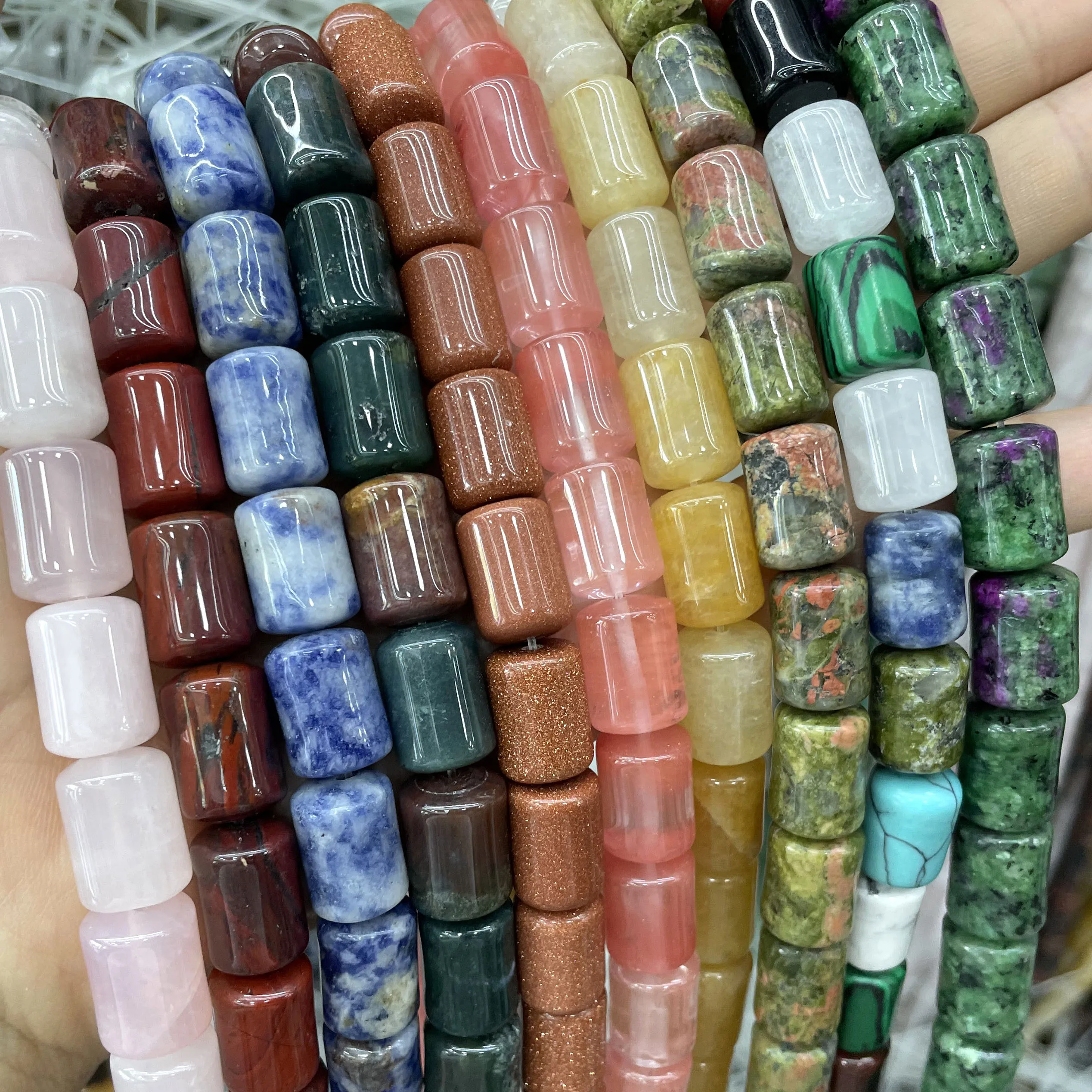 10X14MM Natural Stone Cylinder Shape Turquoises Agates Quartz Jades ...