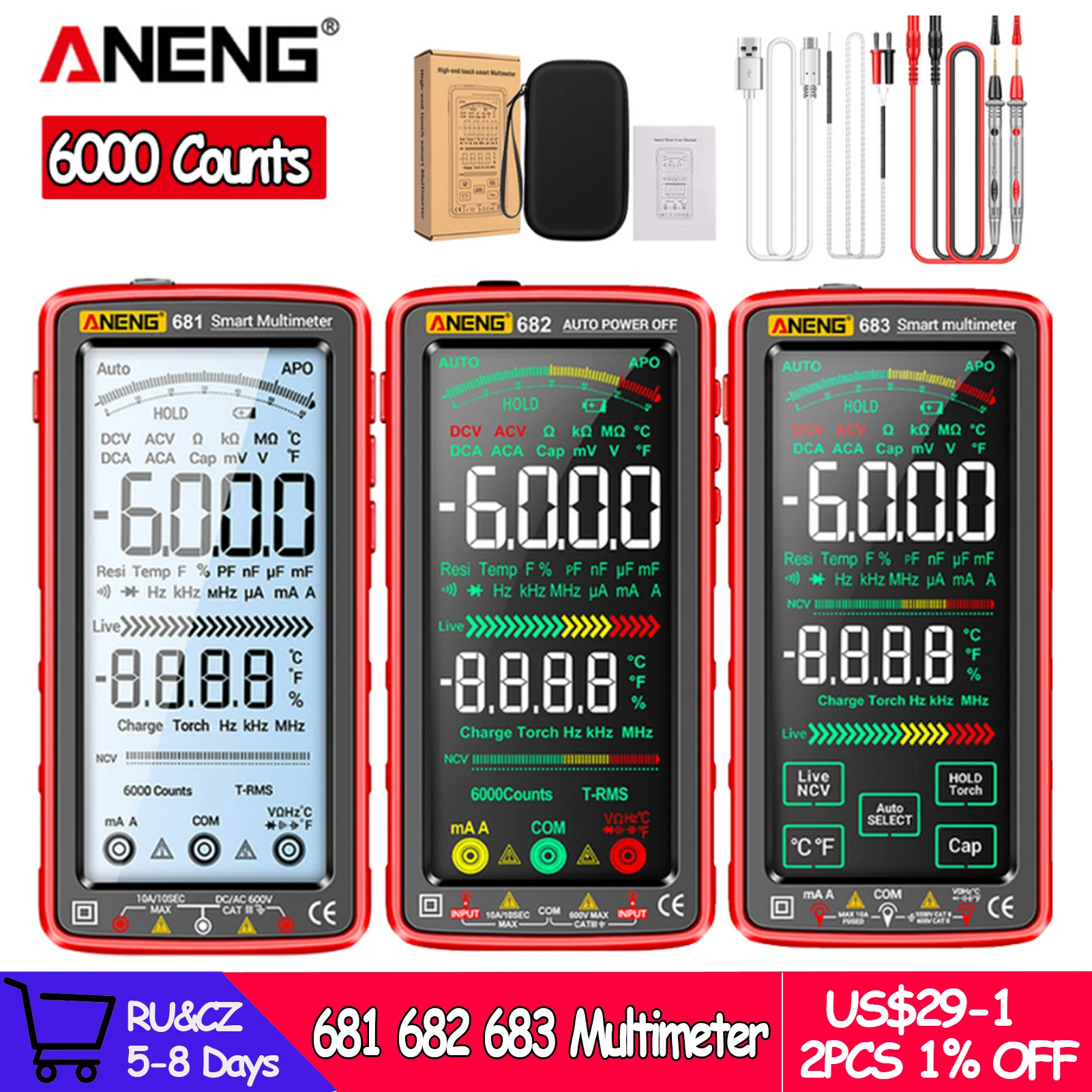 ANENG 681 682 683 6000 Counts Digital Multimeter Smart Anti-burn ...