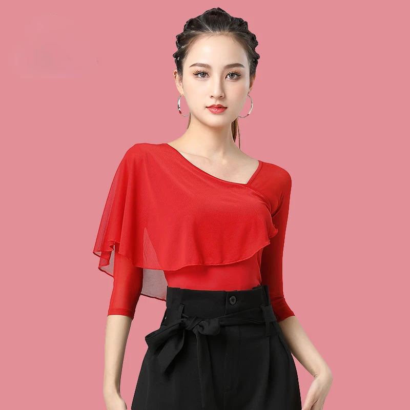 Modern Dance Shirt Spring Summer Mid-sleeve Dance Clothing Latin Dance ...