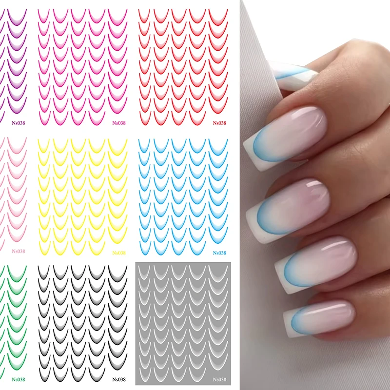Gradient-Color-Line-Design-French-Nail-Art-Stickers-Self-Adhesive-ail ...