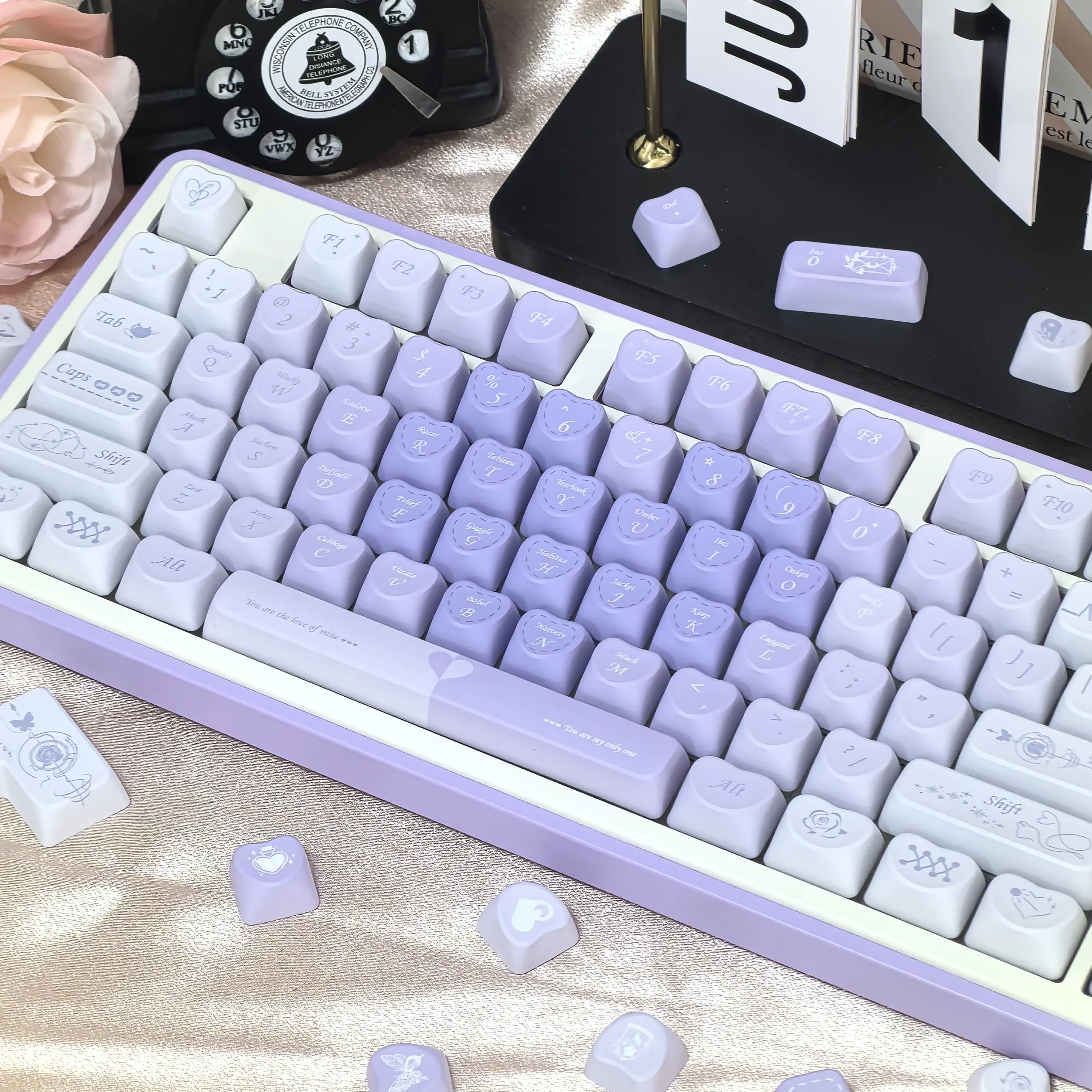 Gradient-Purple-Keycap-New-Love-Shape-Lo-Pbt-Romantic-French-Style-For ...
