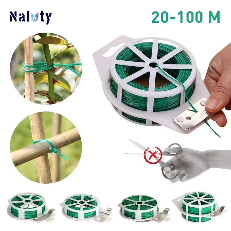 20/30/50/100m Garden Plant Support Binding Wire with Cutter Fixed Twine ...