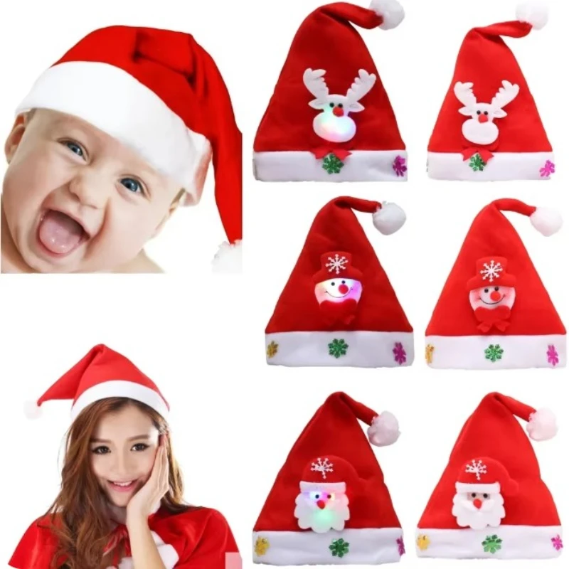 LED-Christmas-Hats-Light-Up-Cap-Santa-Claus-Hat-Snowman-Elk-Xmas-Hat ...