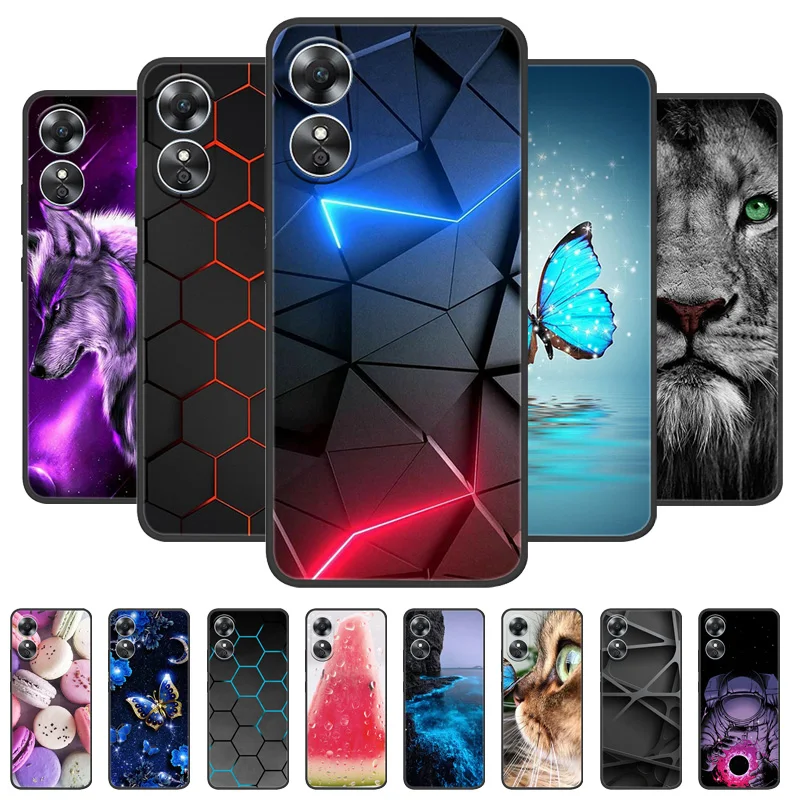 For-Oppo-A78-Case-A-58-5G-Covers-Painted-Soft-Silicone-Black-Cover-for ...
