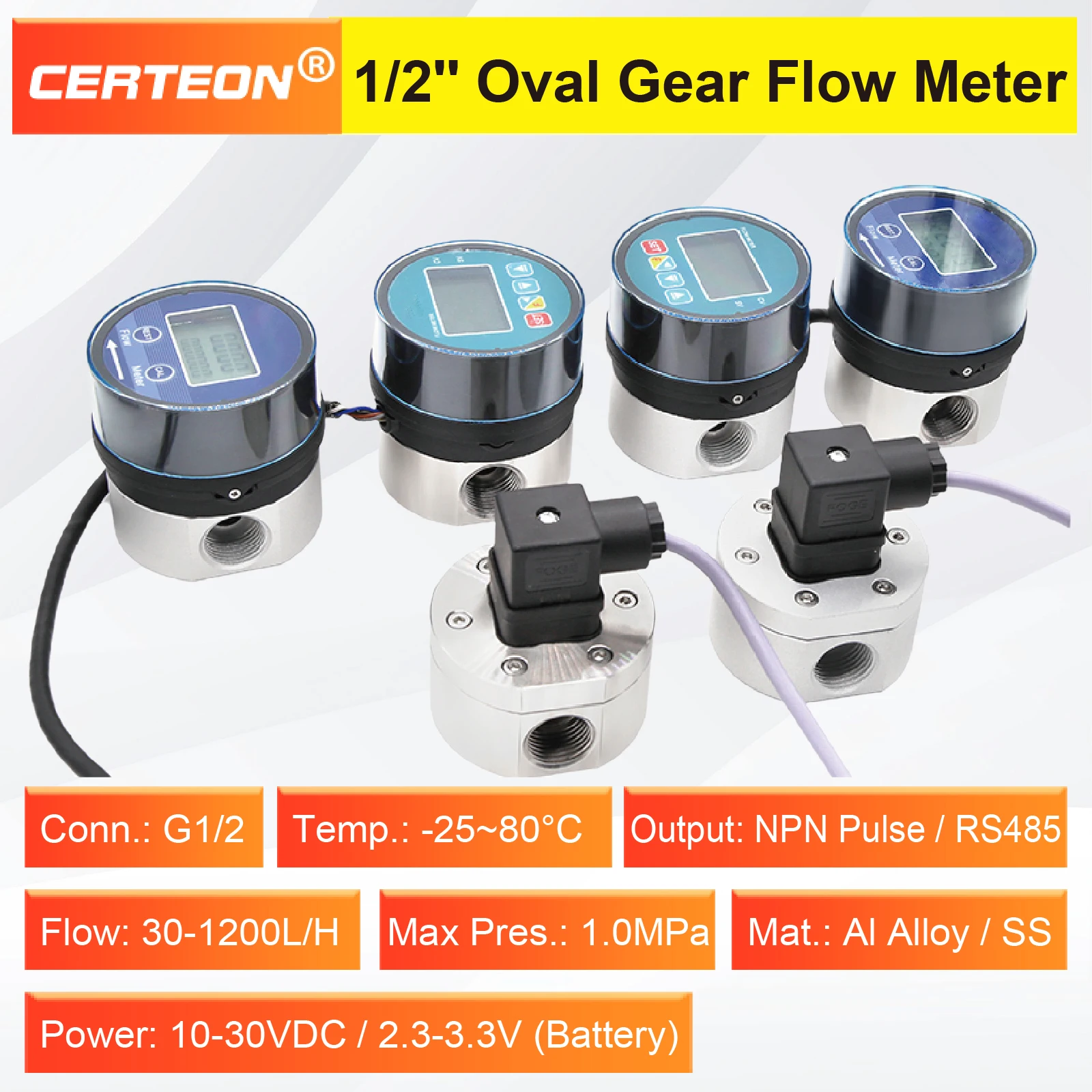 1/2 Inch Oval Gear Flow Meter Digital Fuel Oil Meter 485 Communication ...