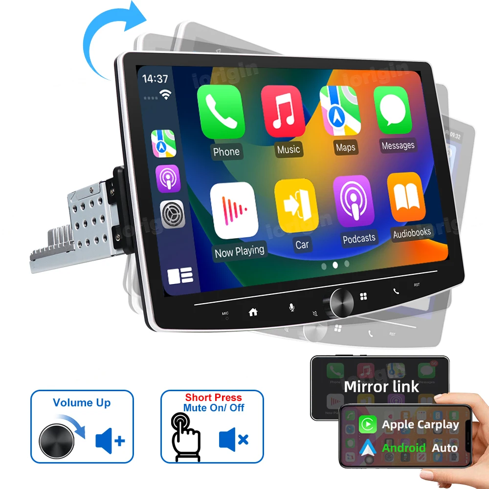 Universal-360-Rotation-Android-12-Car-1-Din-Radio-10-GPS-BT-Video ...