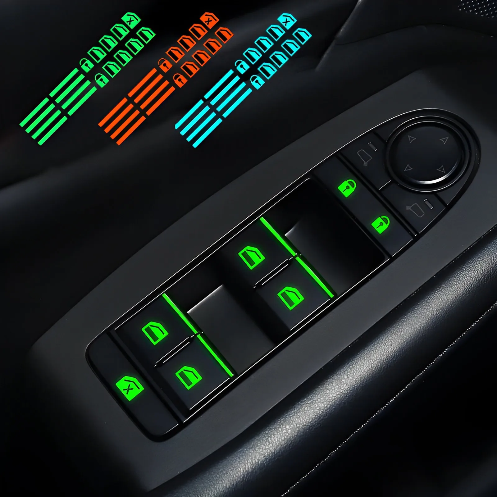 Lichtgevende-Auto-Raam-Knop-Sticker-Deur-Raam-Lifter-Schakelaar-Nacht ...