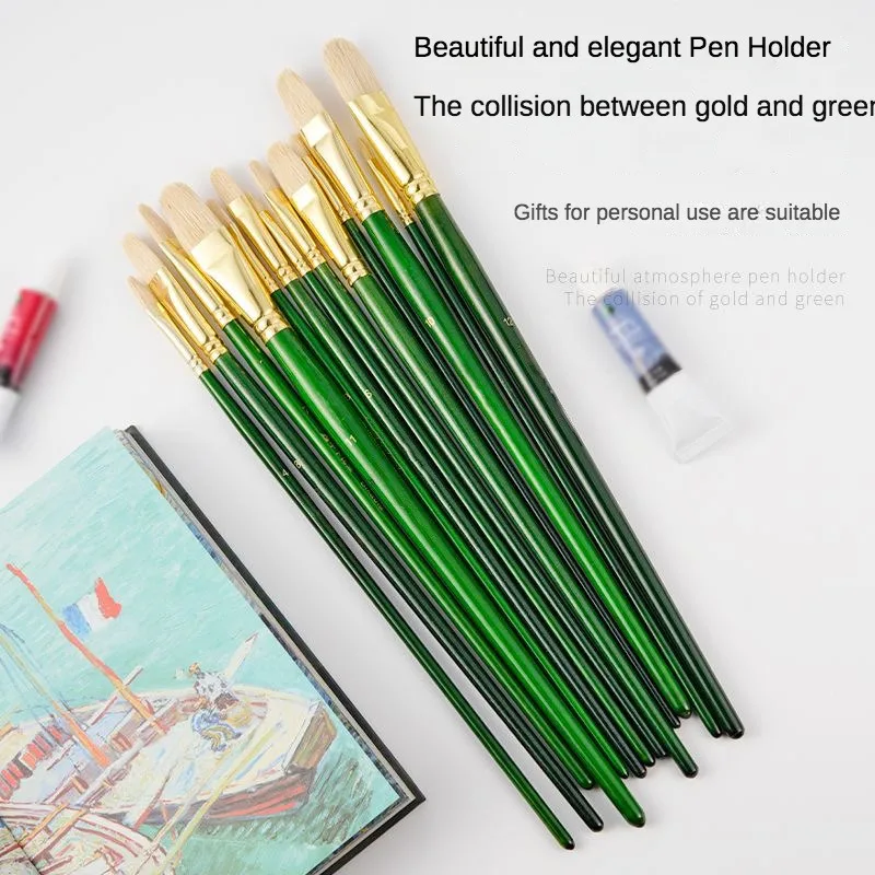 6-Pcs-Pig-Bristle-Green-Long-Birch-Wood-Rod-Set-Oil-Painting-Brush ...