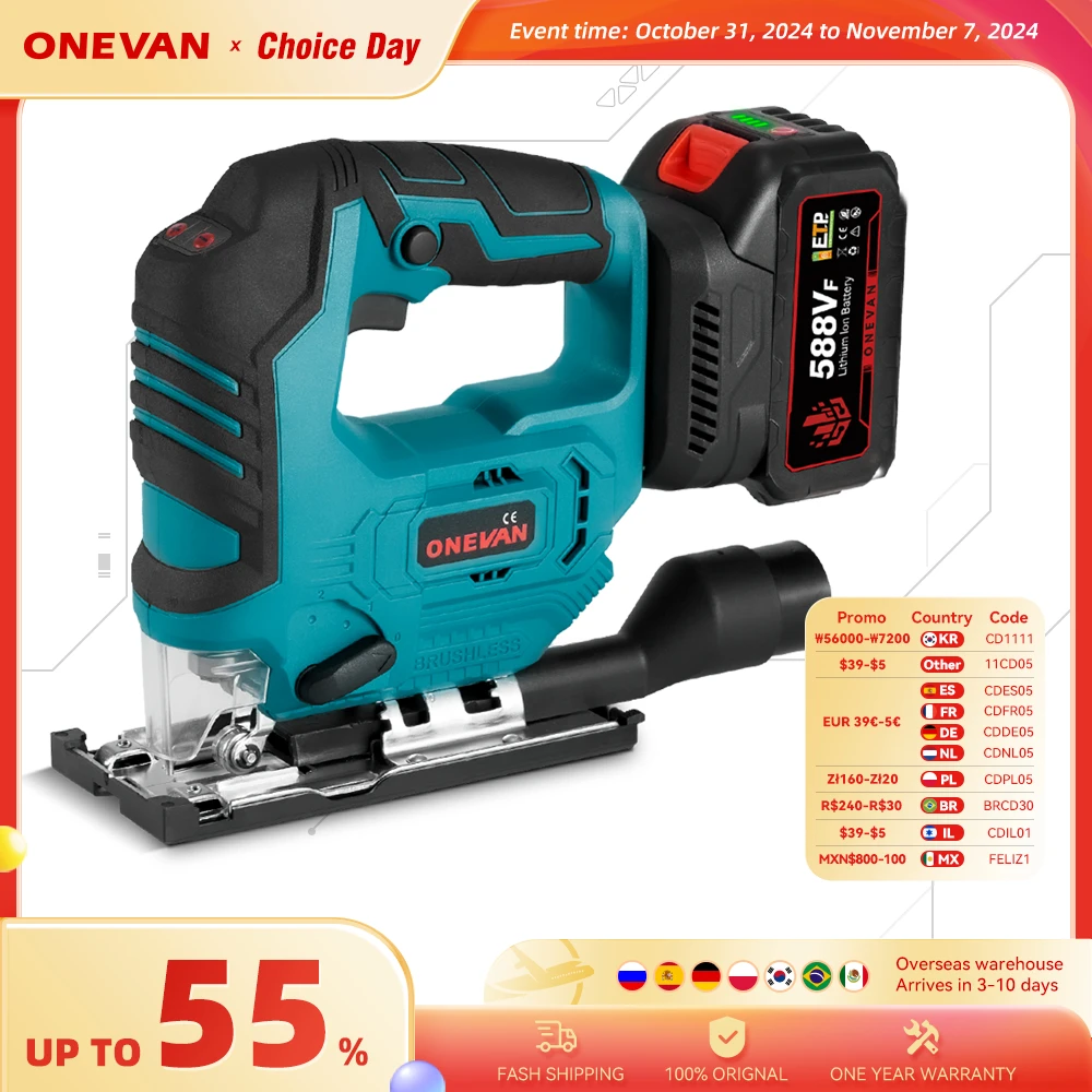 ONEVAN-3500RPM-Brushless-Electric-Jig-Saw-1000W-Jigsaw-Adjustable-Blade ...