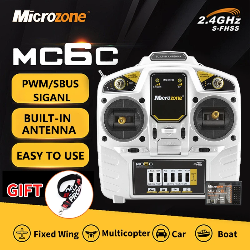 MicroZone MC6C 컨트롤러 송신기 수신기 라디오 시스템, SU27 RC 비행기 드론 쿼드콥터 헬리콥터 자동차 보트용 ...