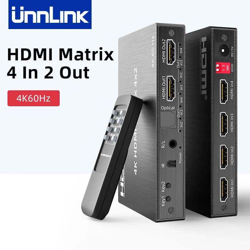 Unnlink-4K-60Hz-HDMI-Matrix-4x2-Video-Switch-Splitter-4-In-2-Out-with ...