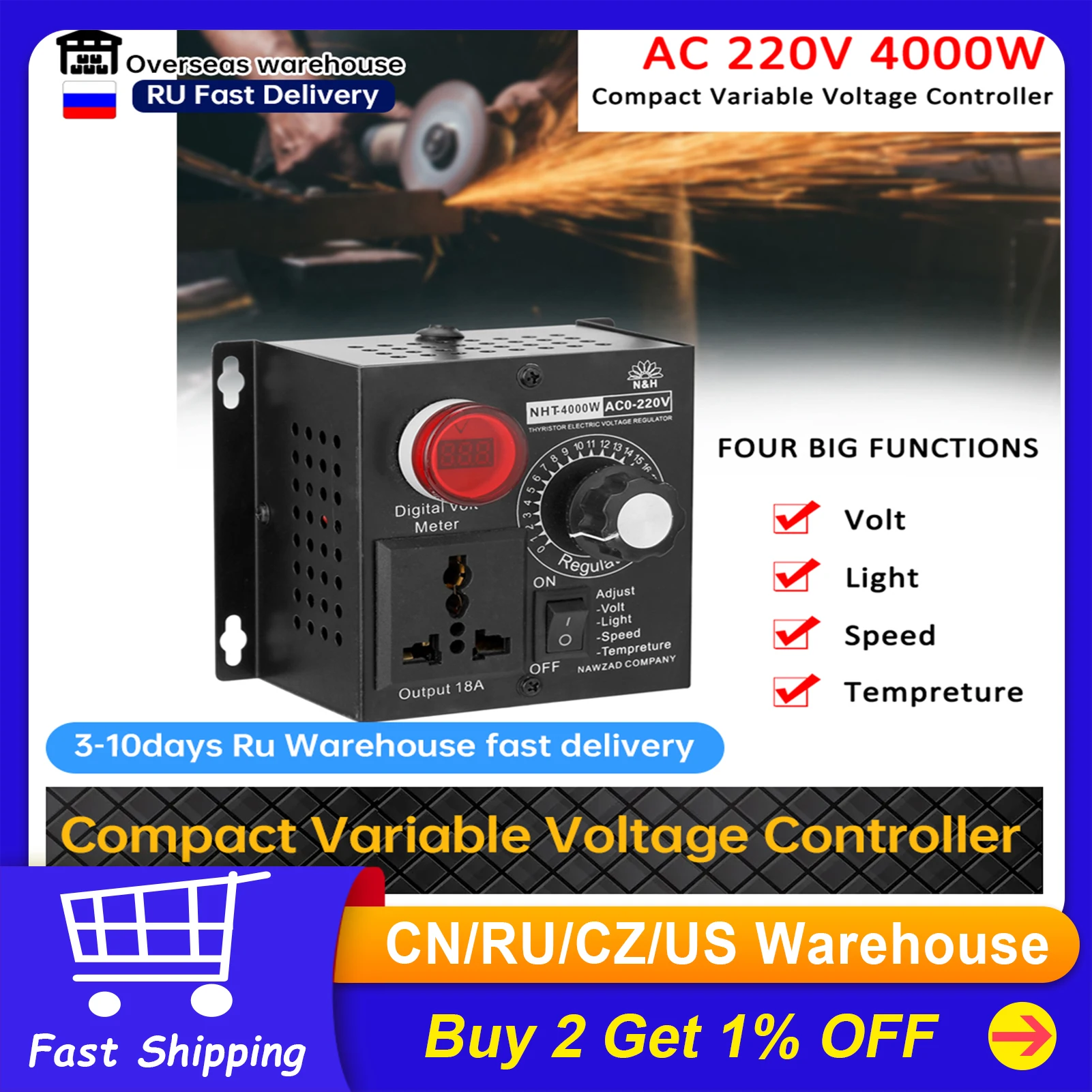 Compact Variable Voltage Controller Voltage Regulator AC 220V 4000W ...