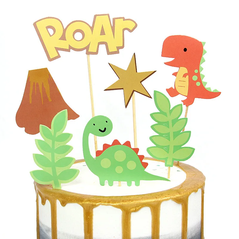 Dinosaurs Volcano Cupcake Flags Forest Jungle Animals Theme Cake Topper ...