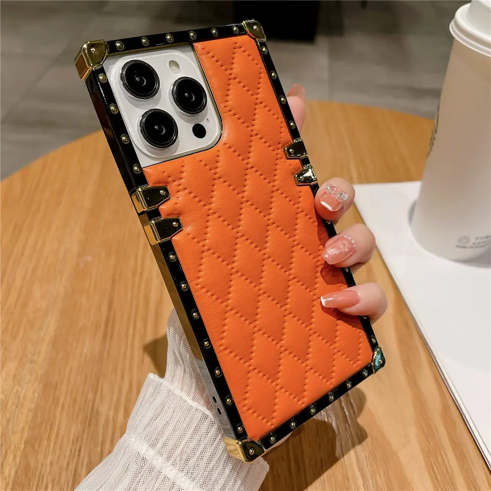 Luxury-3D-Rhombic-Square-Leather-Plating-Case-For-iPhone-14-15-Plus-13 ...