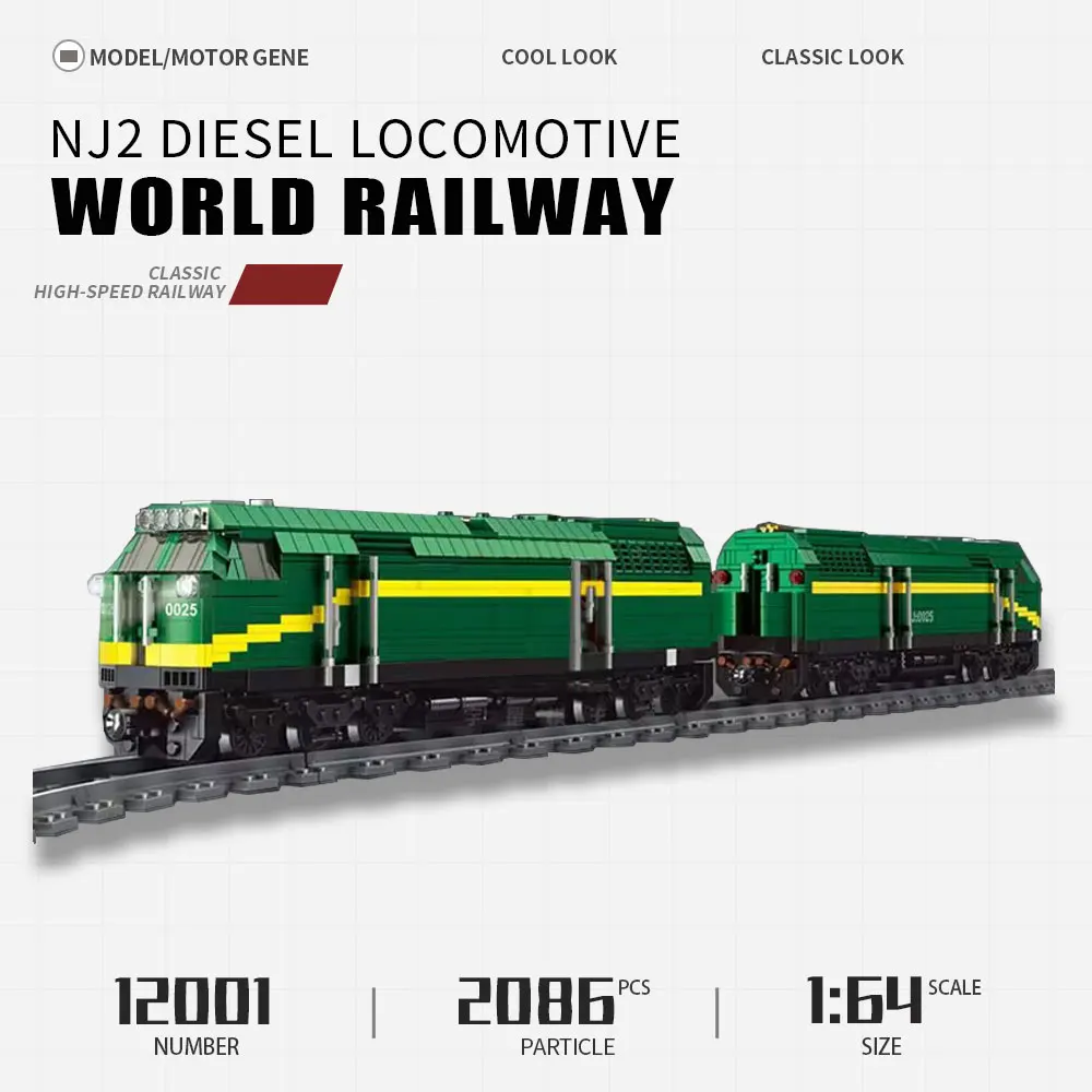 Mould King High Tech NJ2 Diesel Locomotive of The World Railway Track Moc Brick Technical Model ...
