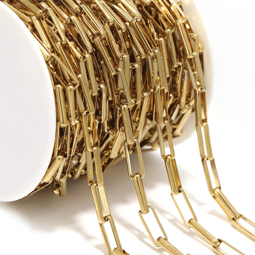 1 Meter Stainless Steel 5MM Width Gold Box Chains Long Oval Link Chain ...