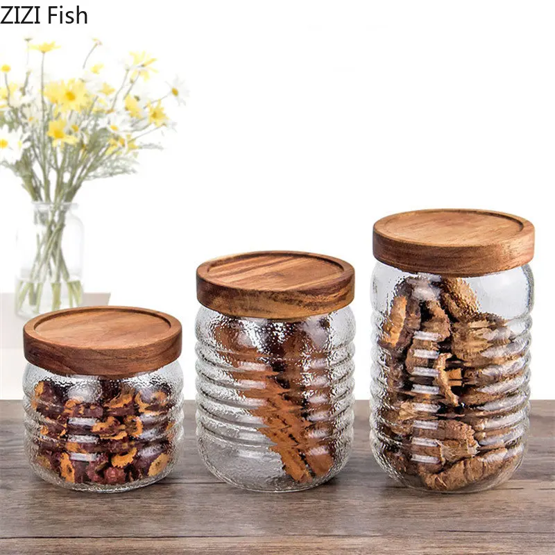 Acacia-Wood-Lid-Glass-Jar-Creative-Transparent-Sealed-Tea-Jar-Kitchen ...