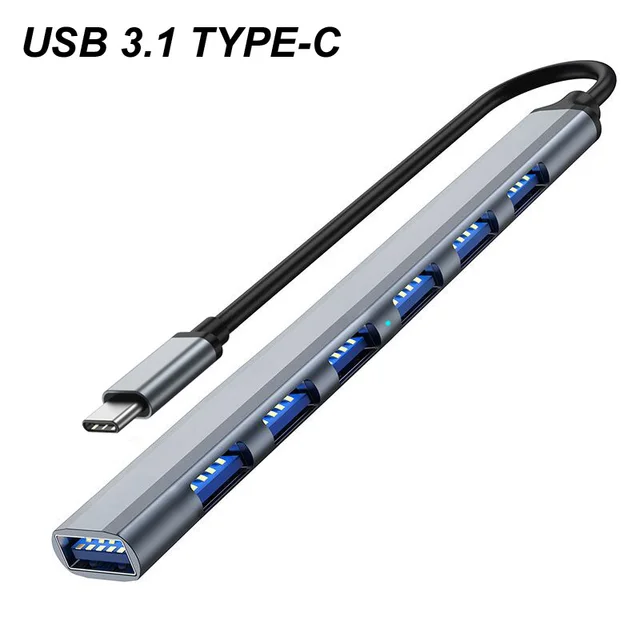 Aluminum 7 Ports USB TYPE C 3.0/3.1 HUB Multi Splitter Adapter OTG USB ...