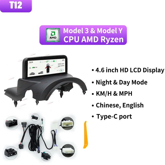 CARVIEW 4.6 ''테슬라 모델 Y 3 대시 보드 클러스터 계기판, HD LCD 정보 디스플레이 어 수정 액세서리 속도계