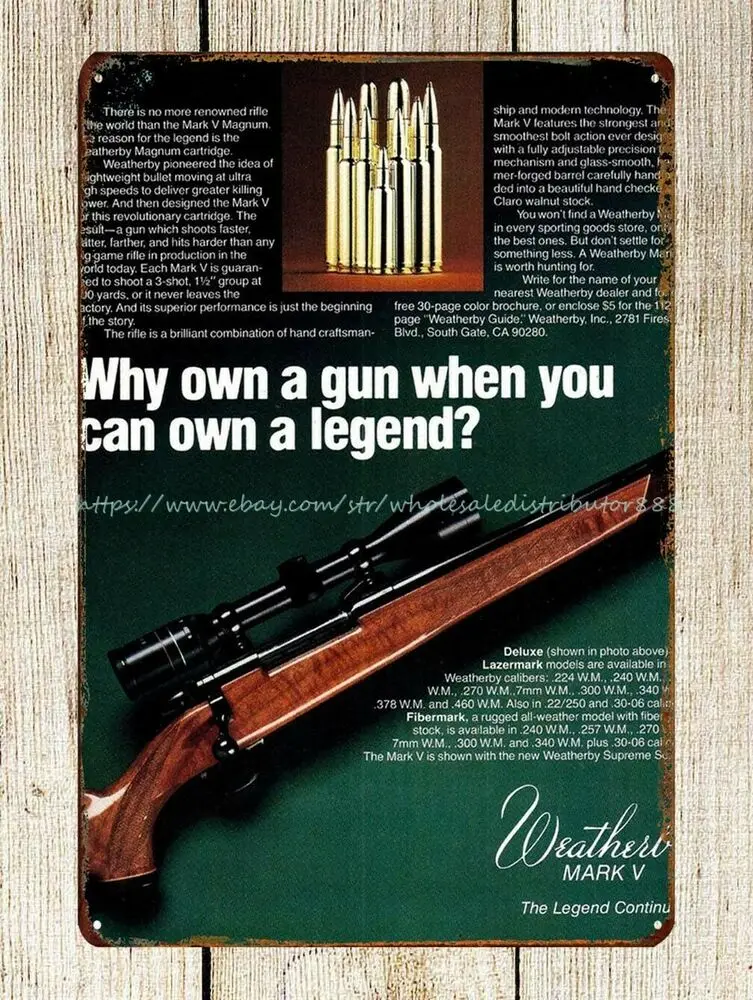 reproductions 1984 WEATHERBY Deluxe Rifle retro Gun Hunting AD metal ...