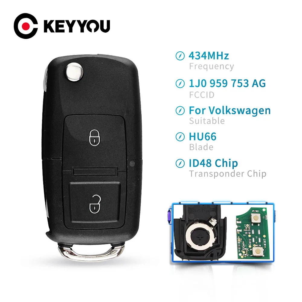 KEYYOU 2 Buttons Flip Remote Car Key Fob For VOLKSWAGEN For VW Golf 4 5 ...