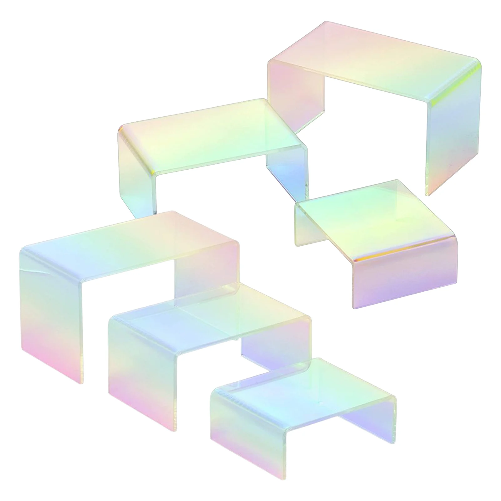3-6Pcs-Acrylic-Riser-Display-Shelf-Rainbow-Iridescent-Countertop ...