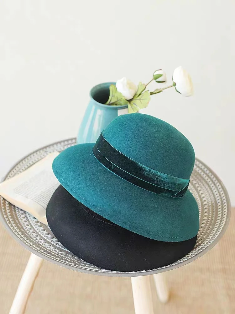 Autumn and Winter 100% Wool Hat Bell Hat Women's French Elegant Retro ...