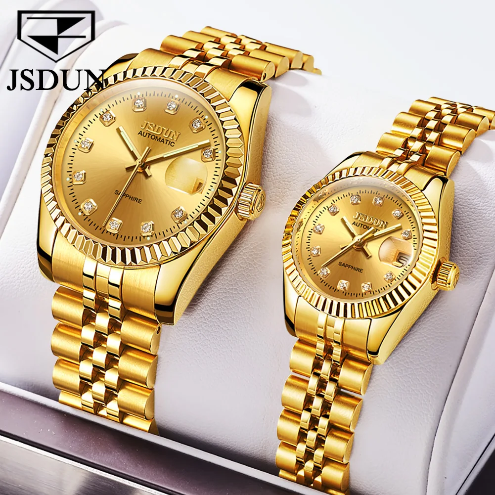 JSDUN-Original-Automatic-Mechanical-Couple-Watch-Luxury-Diamond-Golden ...