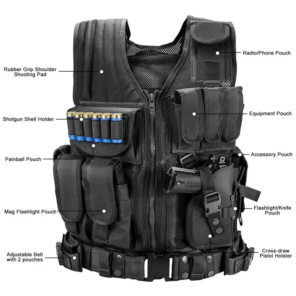 Tactical Vest Multi-Pocket Jungle Combat Body Armor Security Vests ...
