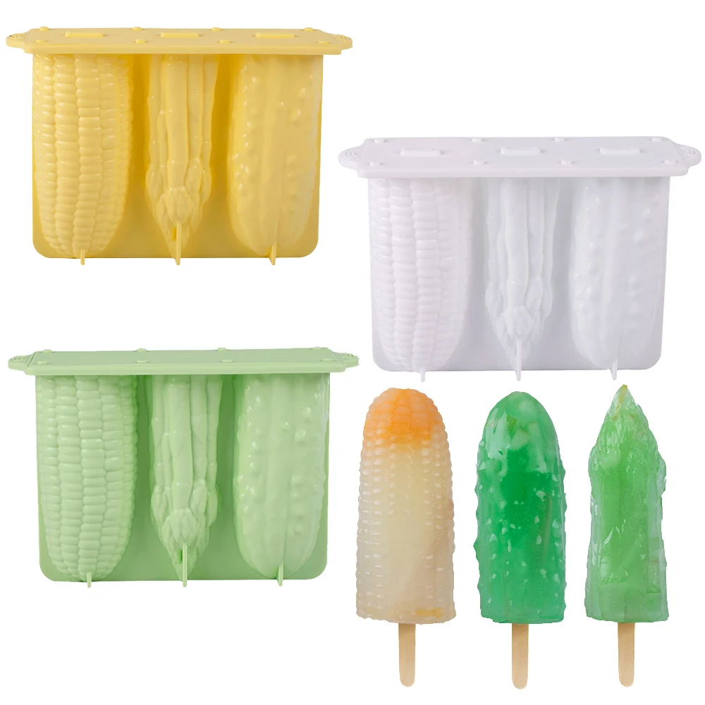 3 Cavity Corn Bitter Gourd Cucumber Vegetable Ice Cream Silicone Mold ...